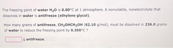 Solved dissolves in water is antifreeze (ethylene glycol). | Chegg.com