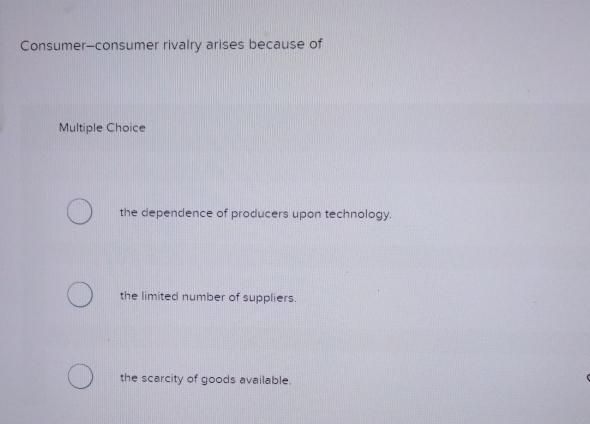 Solved Consumer-consumer rivalry arises because ofMultiple | Chegg.com
