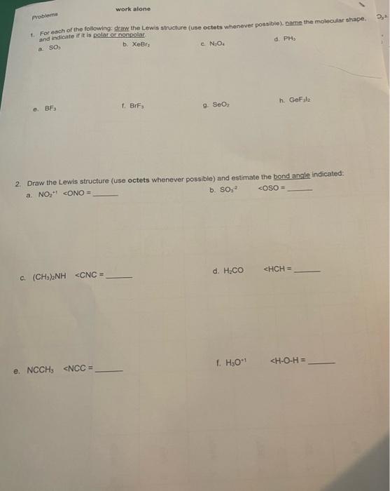 1. Foreach of the following: diaw the Lewis structure | Chegg.com