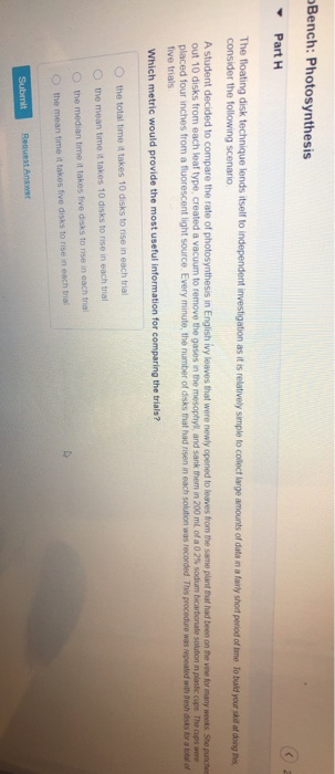 Solved Bench: Photosynthesis Part H The floating disk | Chegg.com