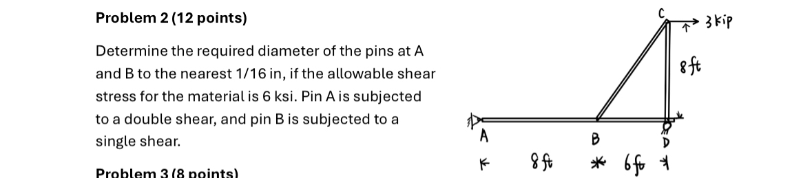 Solved Problem 2 (12 ﻿points)Determine the required diameter | Chegg.com
