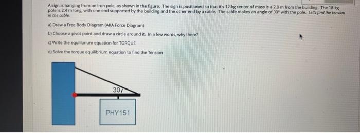Solved A sign is hanging from an iron pole, as shown in the | Chegg.com