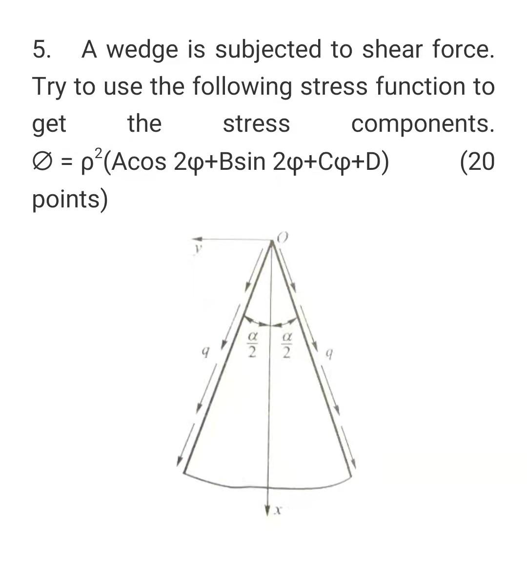 Solved 5. A wedge is subjected to shear force. Try to use | Chegg.com
