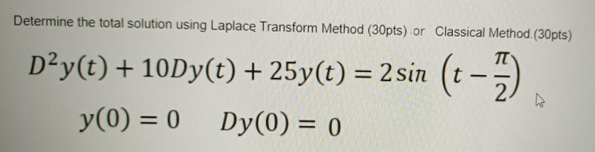 Solved Determine the total solution using Laplace Transform | Chegg.com