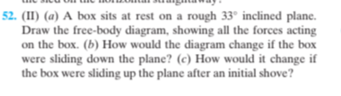 Solved (II) (a) ﻿A box sits at rest on a rough 33° ﻿inclined | Chegg.com