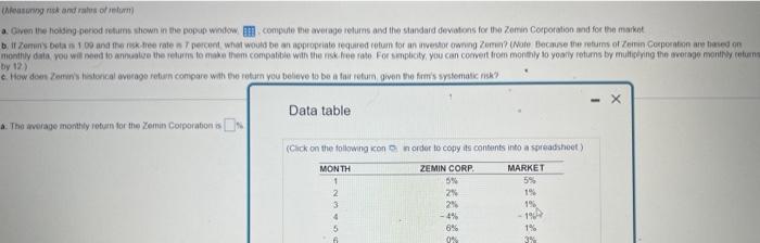 by 12 . Data table (kfouscrmg nsik and ralus of | Chegg.com