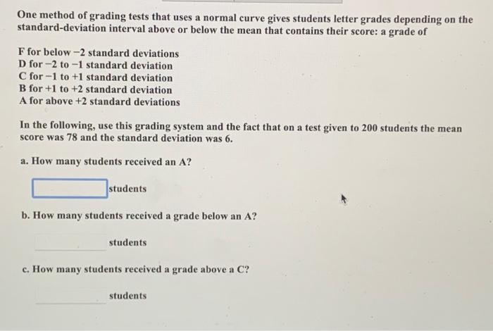 Solved One method of grading tests that uses a normal curve | Chegg.com
