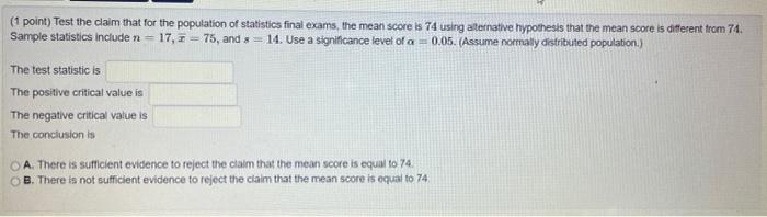 Solved (1 point) Test the claim that for the population of | Chegg.com