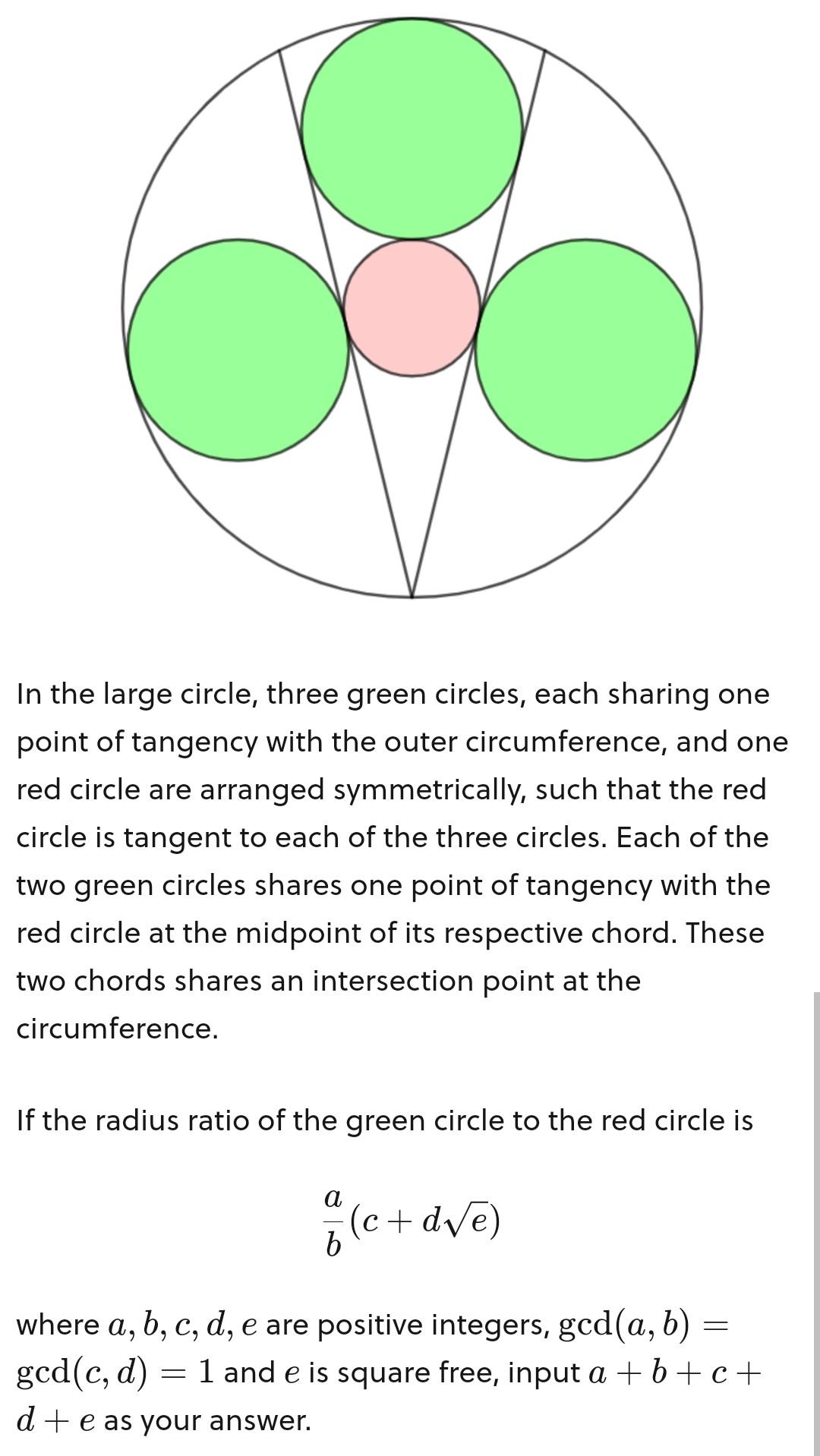 Solved In the large circle, three green circles, each | Chegg.com