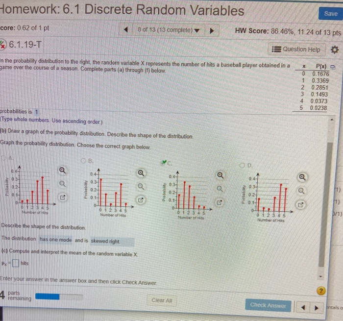 Solved Homework 61 Discrete Random Variables Save Core 1899