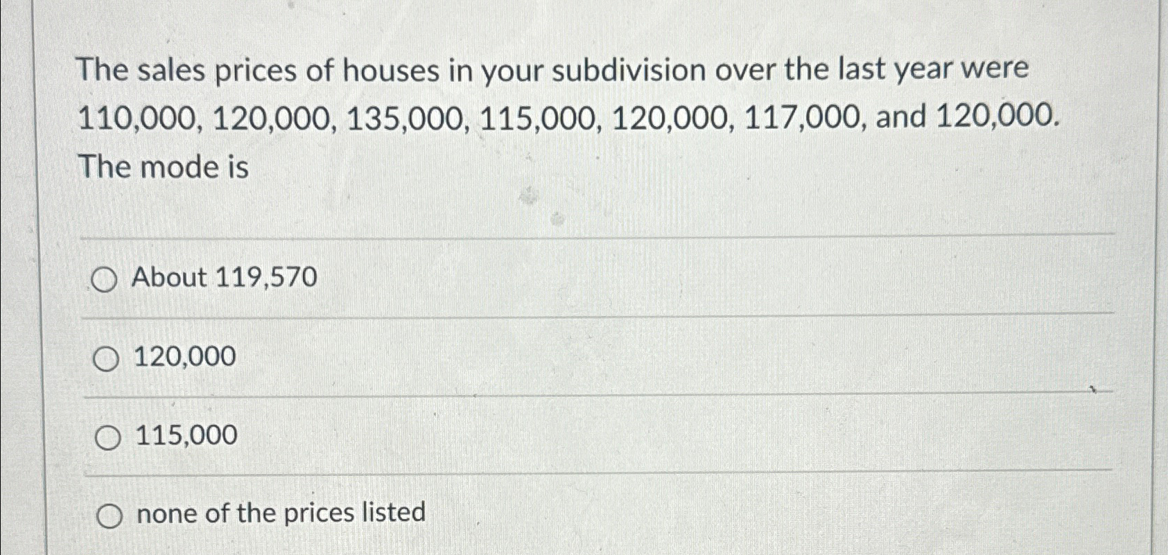 Solved The sales prices of houses in your subdivision over | Chegg.com