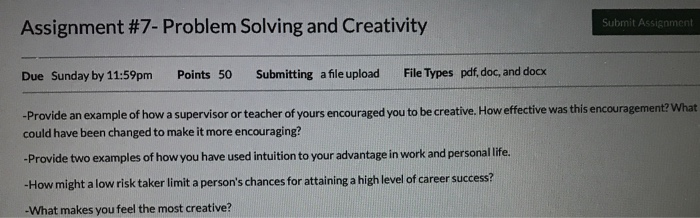 Solved Assignment 7 Problem Solving And Creativity Submit 6038