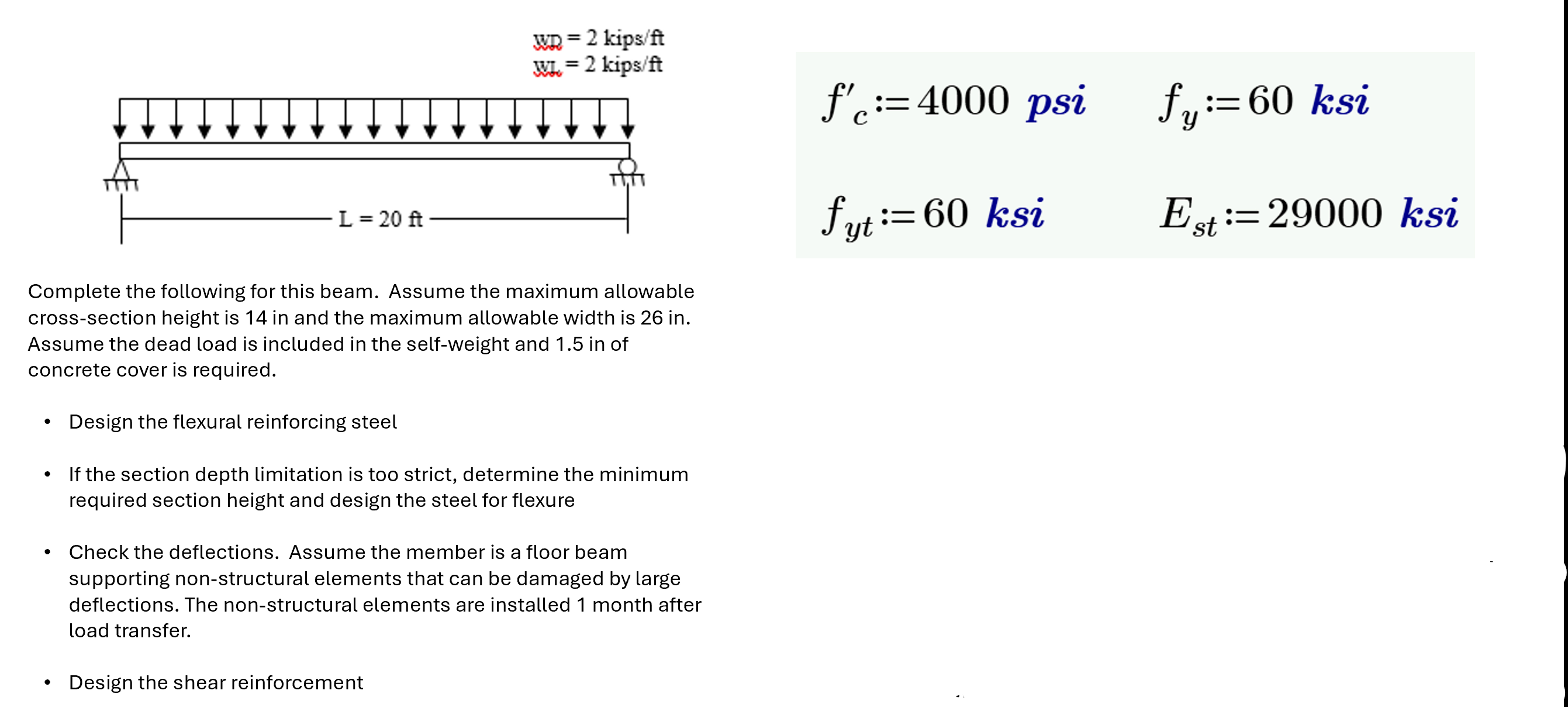 Solved Complete the following for this beam. Assume the | Chegg.com