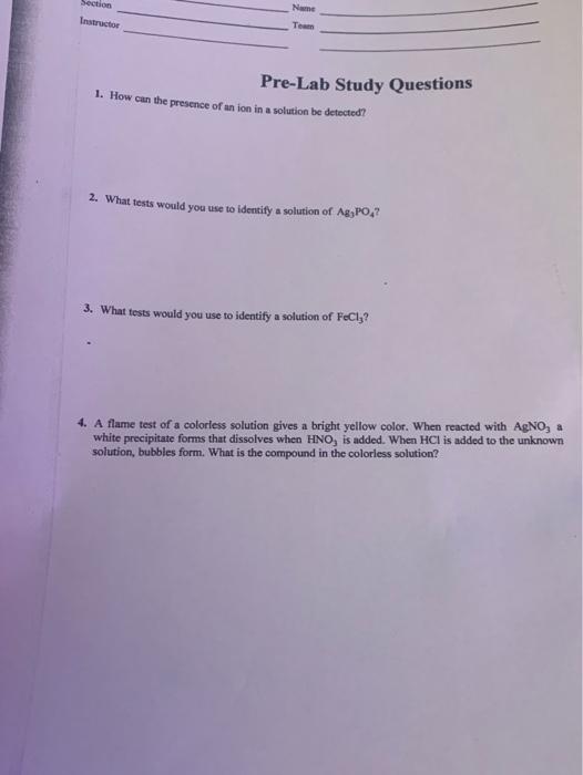 Solved Section Name Instructor Team Pre-Lab Study Questions | Chegg.com