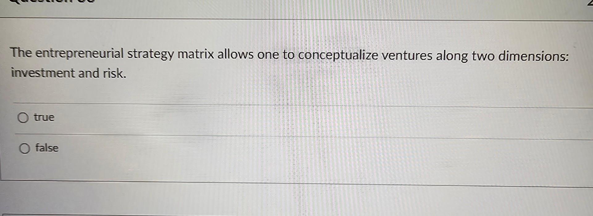 Solved The entrepreneurial strategy matrix allows one to | Chegg.com