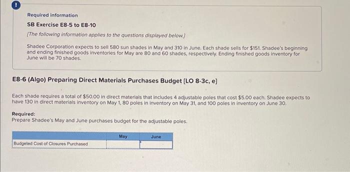 Solved Required information SB Exercise E8-5 to E8-10 [The | Chegg.com