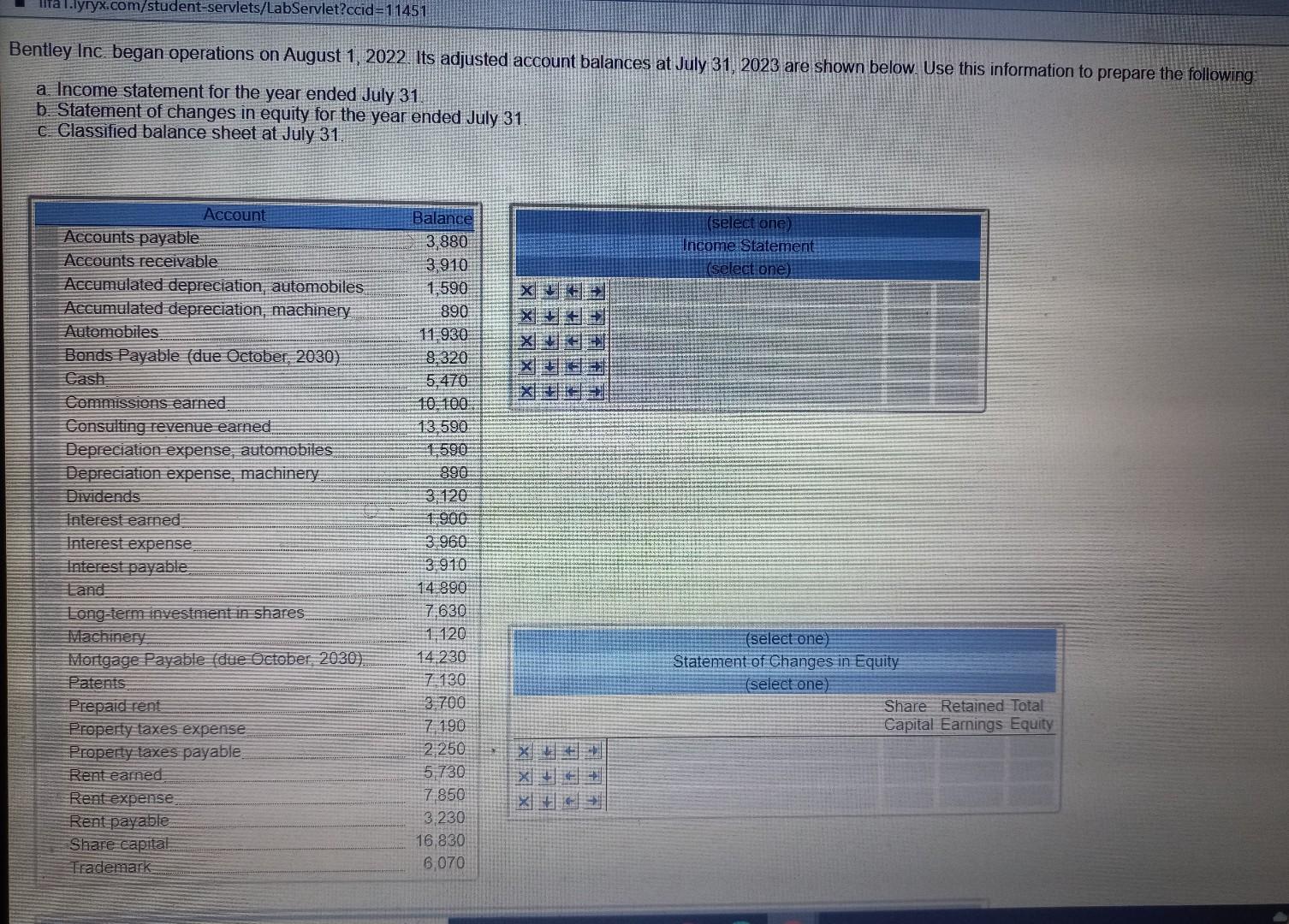 Solved Bentley Inc began operations on August 1, 2022. Its | Chegg.com