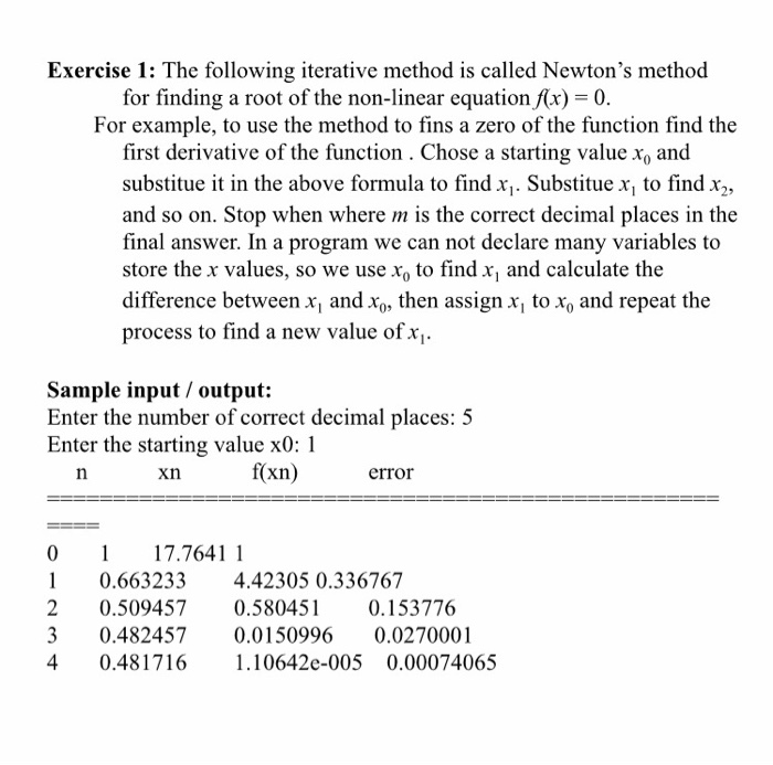 Exercise 1: The following iterative method is called | Chegg.com