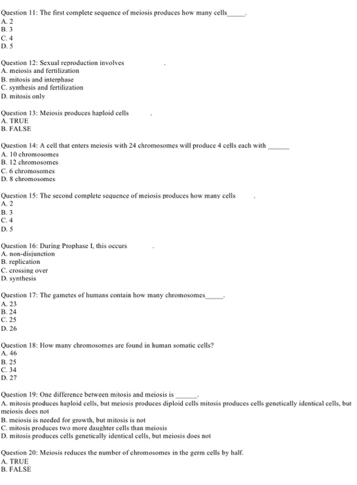 Solved Question 11: The first complete sequence of meiosis | Chegg.com