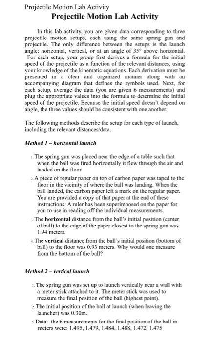 Projectile Motion Lab Activity Projectile Motion Lab | Chegg.com