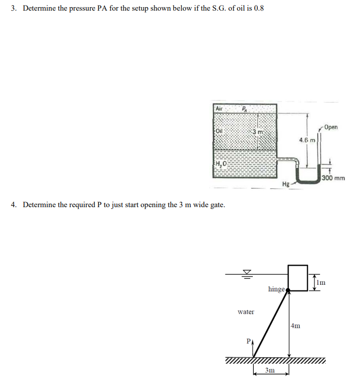 3. ﻿Determine the pressure PA for the setup shown | Chegg.com