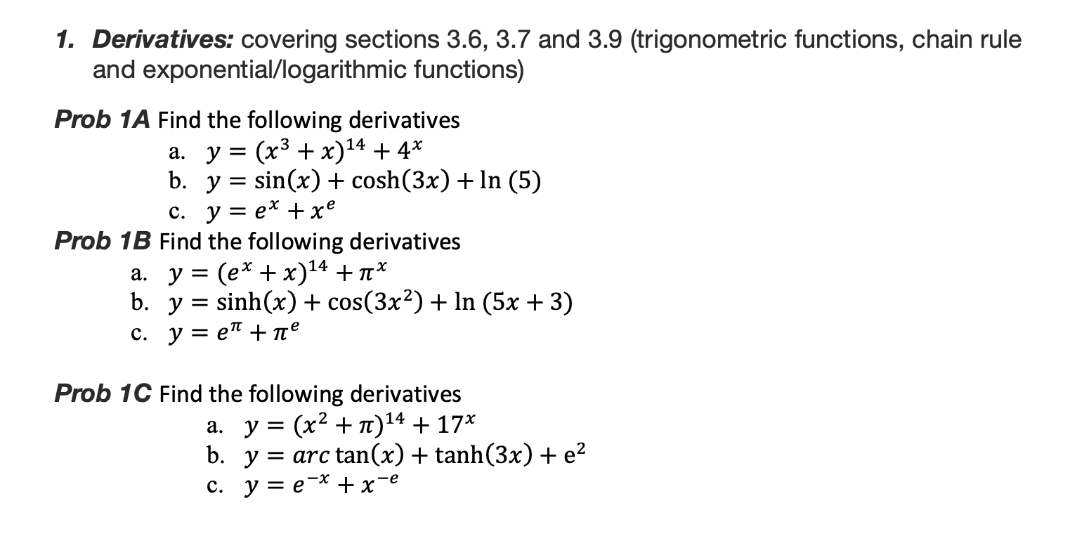 Solved Derivatives: covering sections 3.6,3.7 ﻿and | Chegg.com