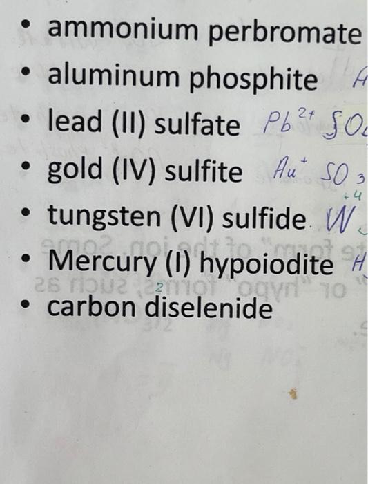 Solved • ammonium perbromate aluminum phosphite A · lead (1) | Chegg.com