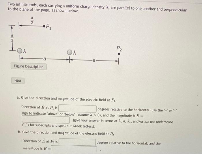 Solved Two infinite rods, each carrying a uniform charge | Chegg.com