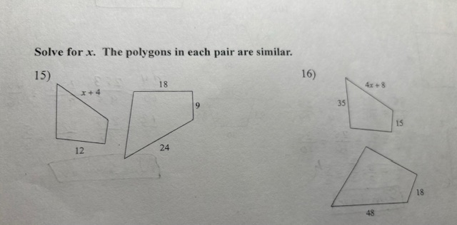 Solved Solve for x. ﻿The polygons in each pair are similar. | Chegg.com