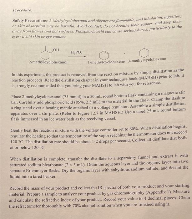 Solved Prelab: Dehydration of 2-methylcyclohexanol Reaction | Chegg.com