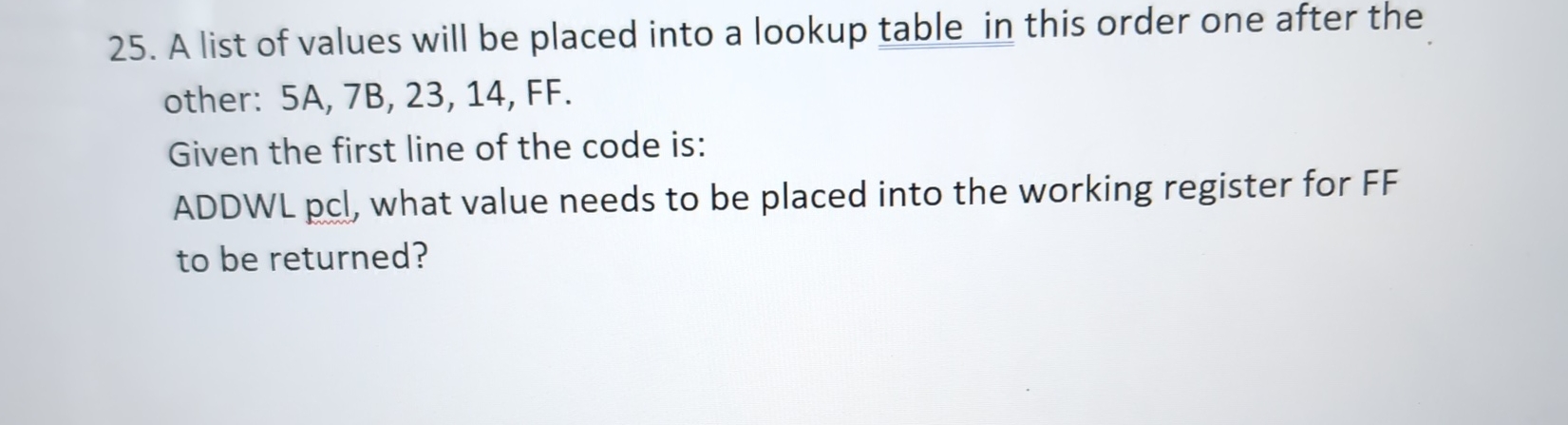 Solved A list of values will be placed into a lookup table | Chegg.com