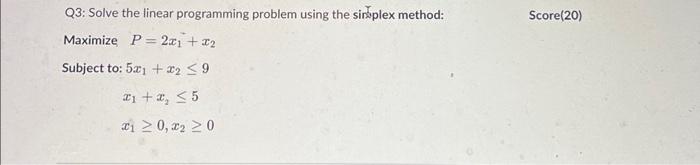 Solved Q3: Solve the linear programming problem using the | Chegg.com