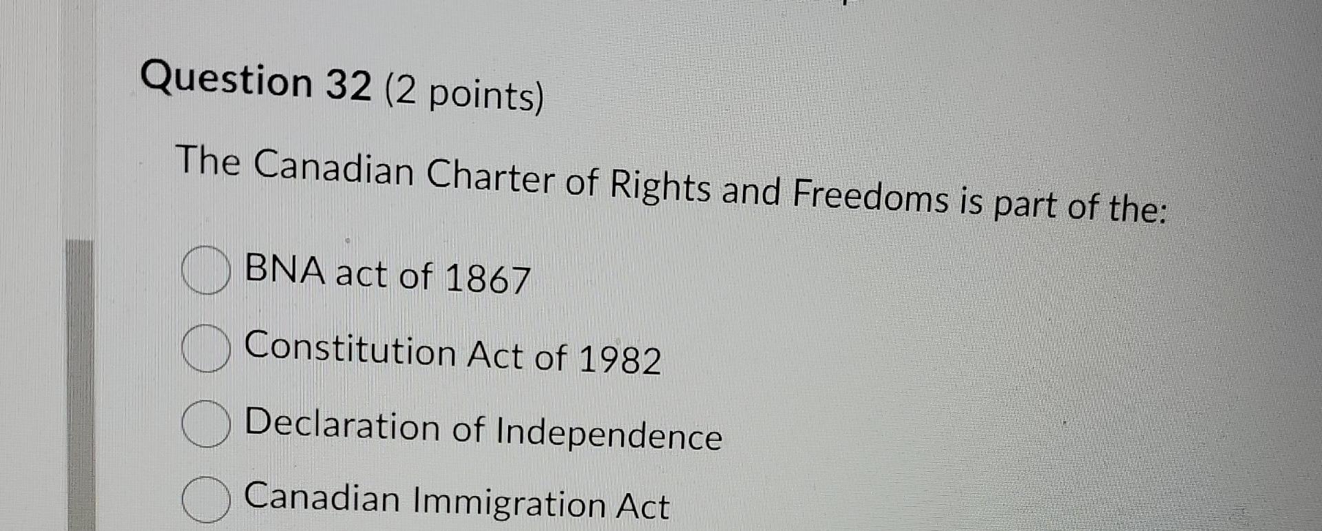 Solved Question 32 (2 ﻿points)The Canadian Charter of Rights | Chegg.com