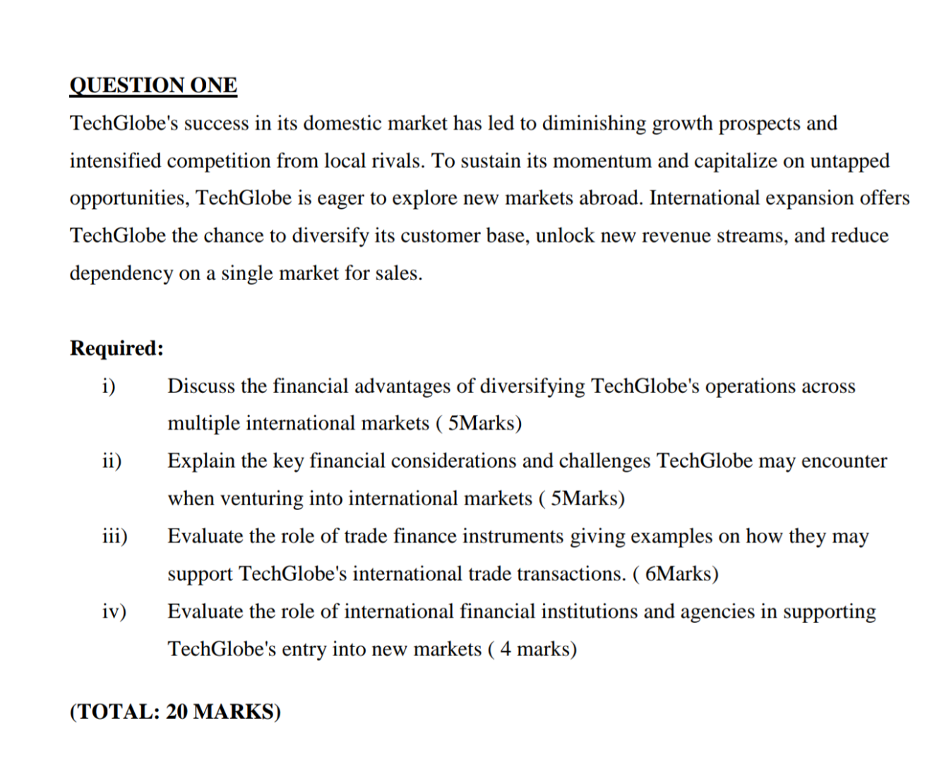 Solved QUESTION ONETechGlobe's success in its domestic | Chegg.com