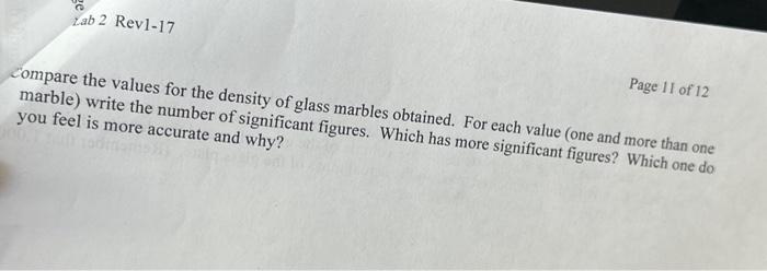 compare the values for the density of glass marbles | Chegg.com