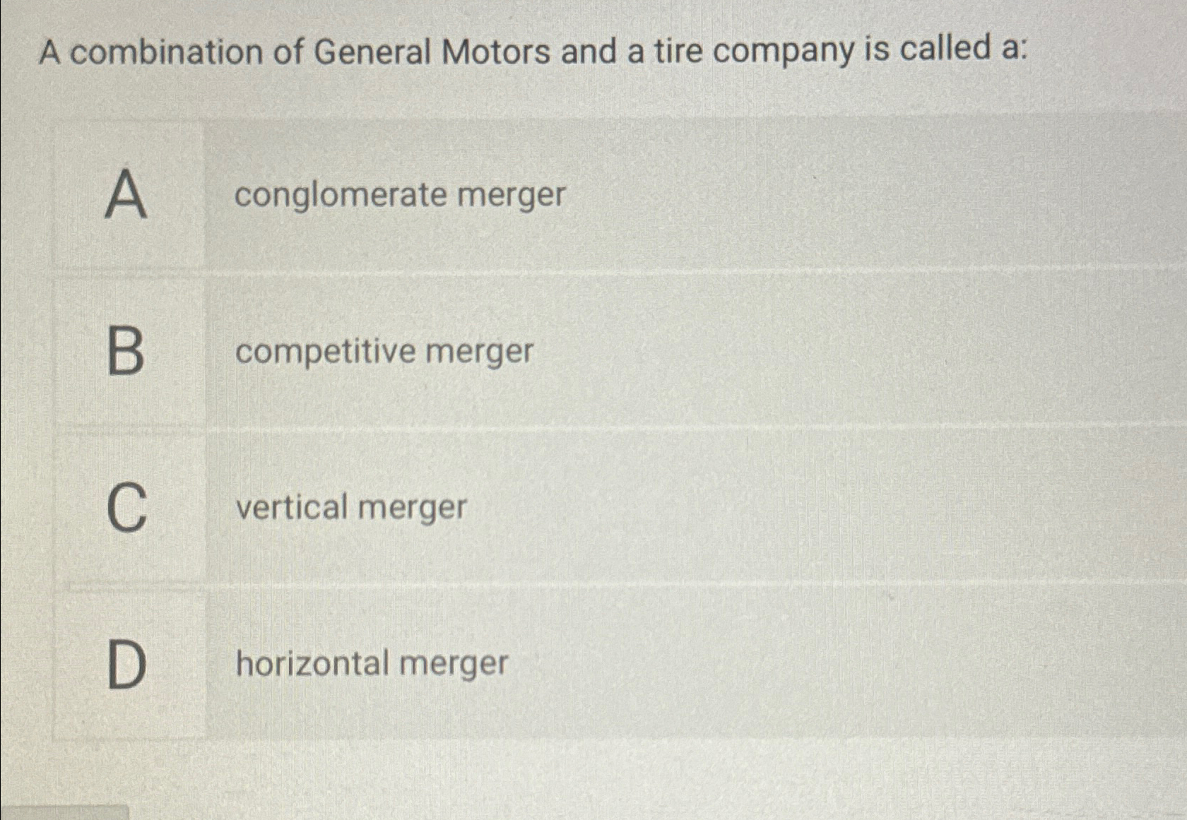 Solved A combination of General Motors and a tire company is | Chegg.com