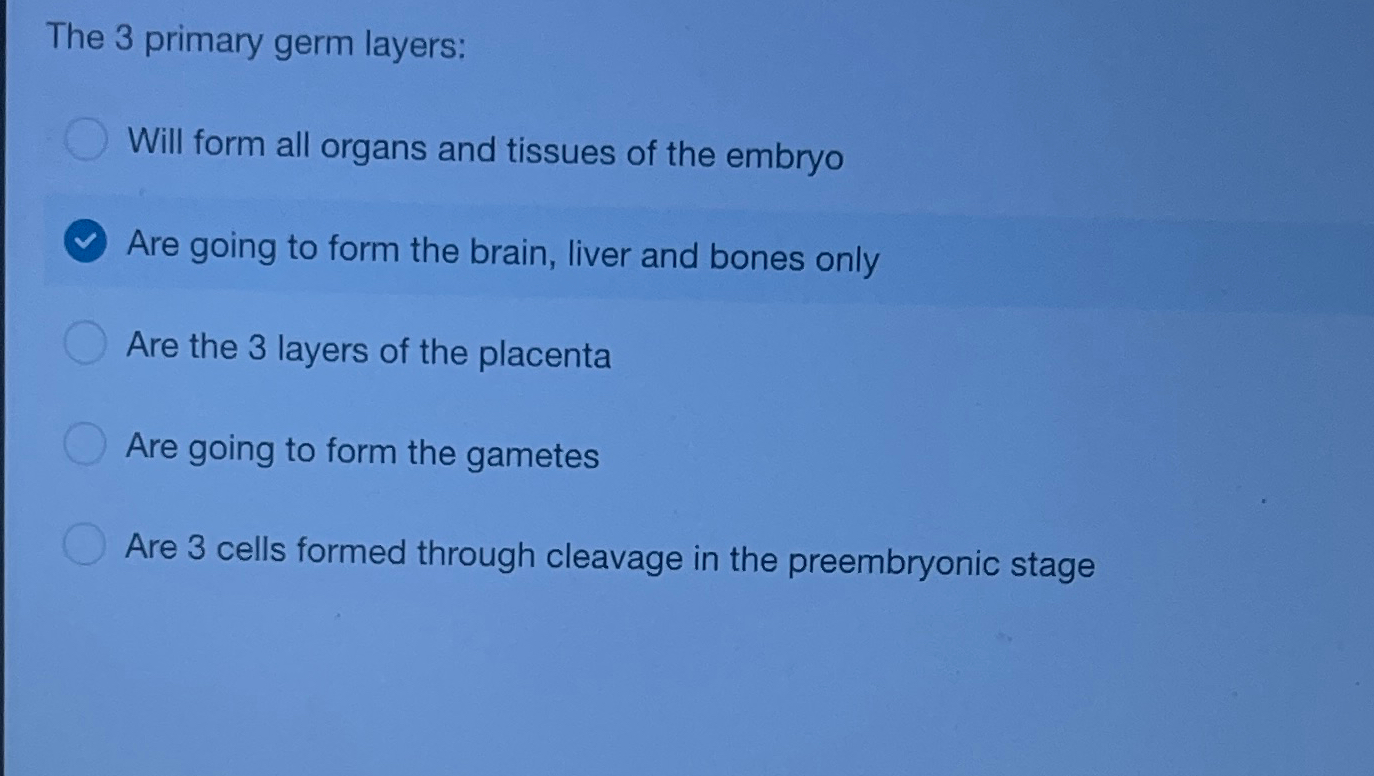 Solved The 3 ﻿primary germ layers:Will form all organs and | Chegg.com