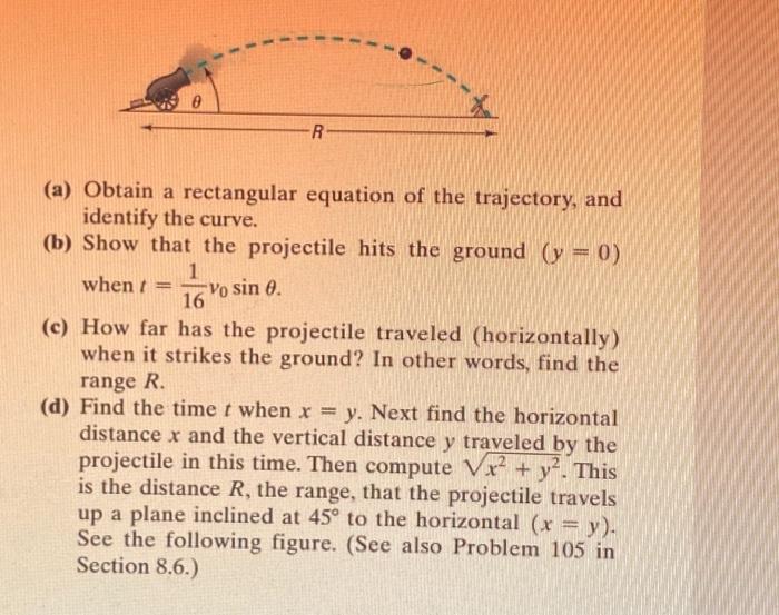 Solved 0. Projectile Motion The position of a projectile | Chegg.com