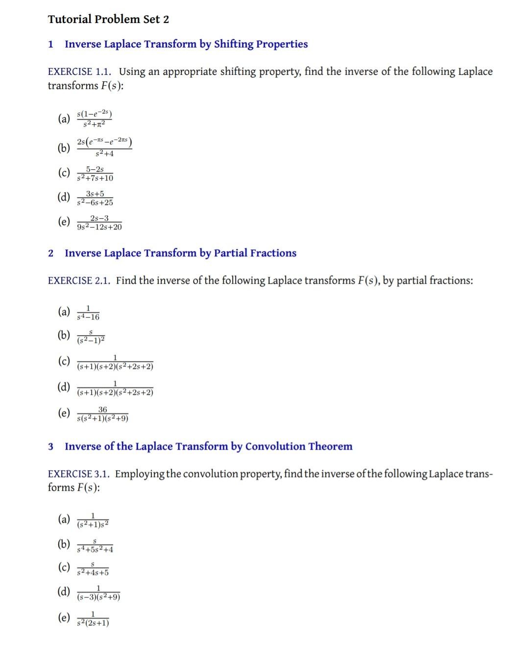 Solved Tutorial Problem Set 2 1 Inverse Laplace Transform by | Chegg.com