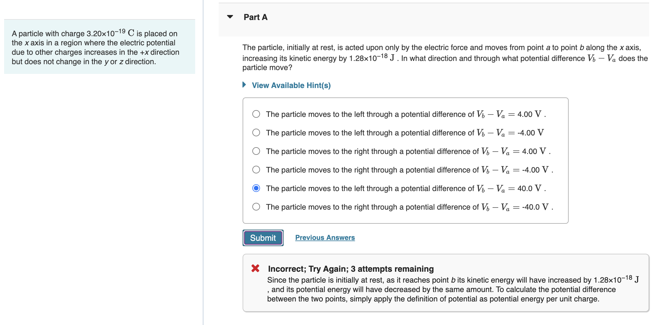 Solved Part AA particle with charge 3.20×10-19C is ﻿placed | Chegg.com