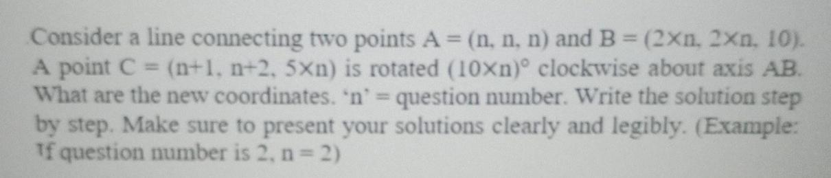 Solved Consider a line connecting two points A=(n,n,n) ﻿and | Chegg.com