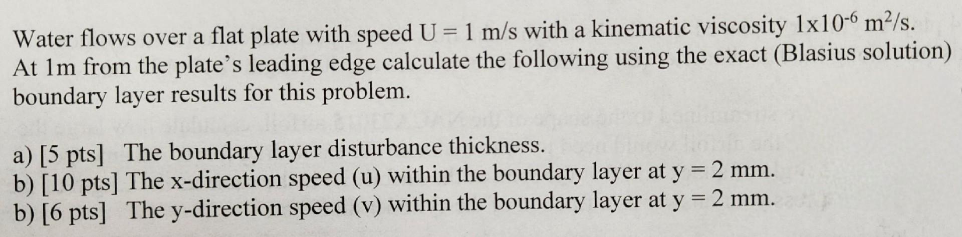 Solved Water flows over a flat plate with speed U=1 m/s with | Chegg.com