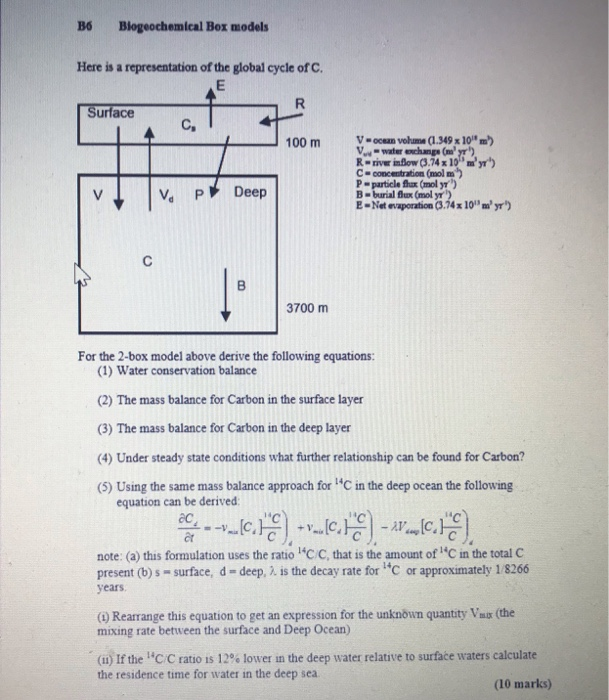 B6 Blogeochemical Box models Here is a representation | Chegg.com