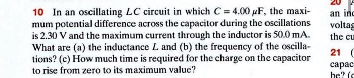 Solved 10 In an oscillating LC circuit in which C=4.00μF, | Chegg.com