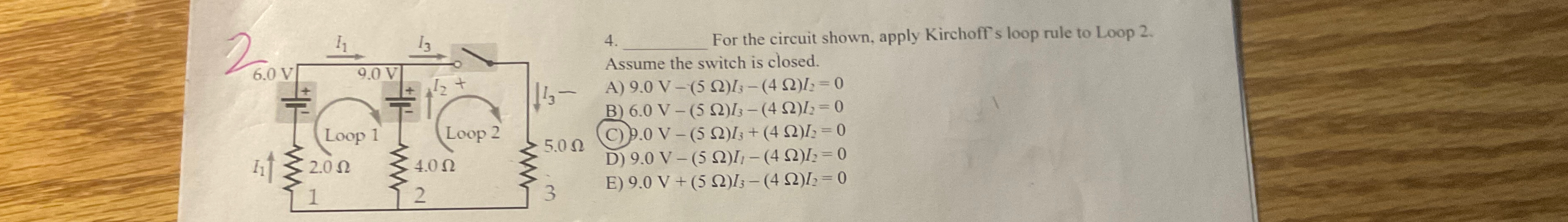 Solved ﻿For the circuit shown, apply Kirchoff's loop rule | Chegg.com
