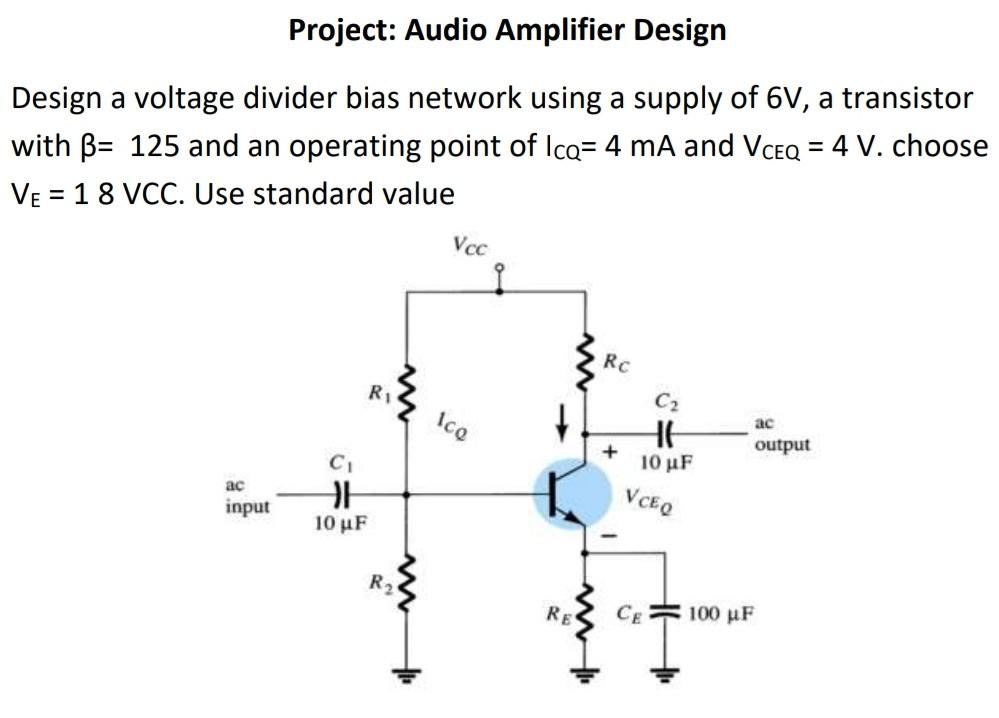 Solved Design a voltage divider bias network using a supply | Chegg.com