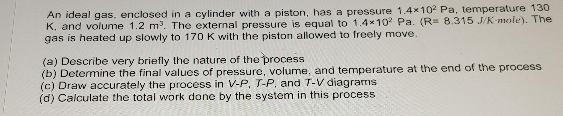 Solved An ideal gas, enclosed in a cylinder with a piston, | Chegg.com