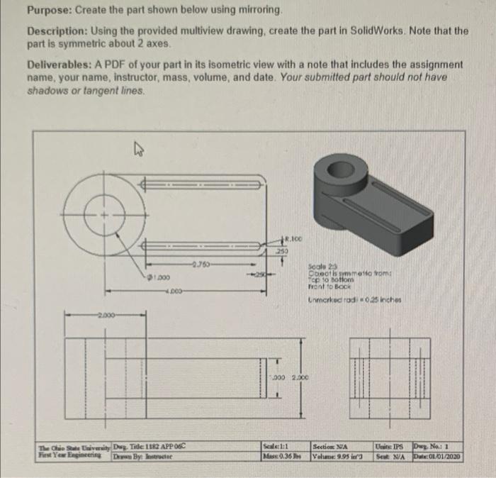 Solved Purpose: Create the part shown below using mirroring | Chegg.com