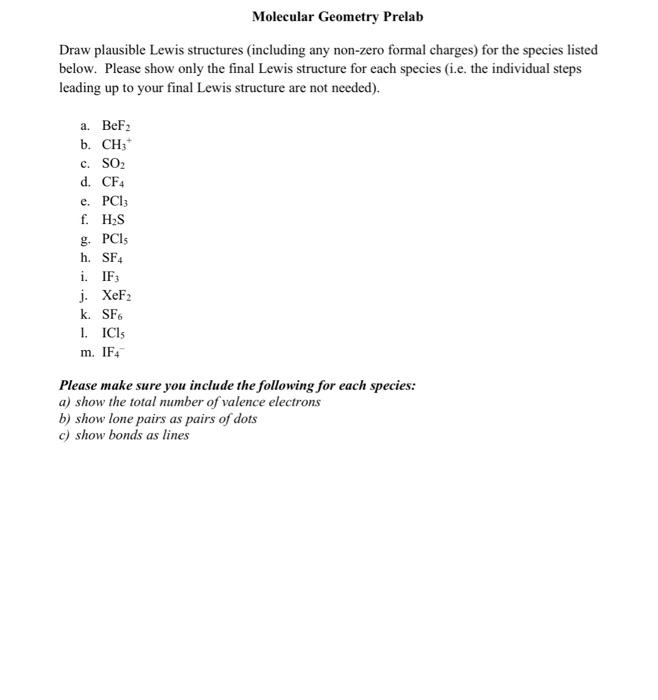 Solved Molecular Geometry Prelab Draw plausible Lewis | Chegg.com