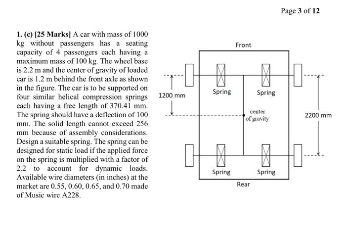 Solved Page 3 of 12 1. (c) [25 Marks] A car with mass of | Chegg.com